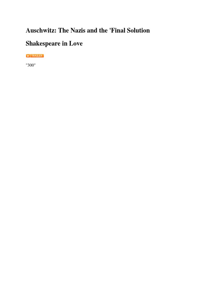 Auschwitz: The Nazis and The 'Final Solution Shakespeare in Love | PDF ...