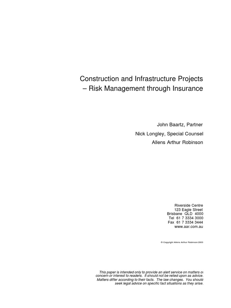 Construction and Infrastructure Projects - Risk Management Through ...