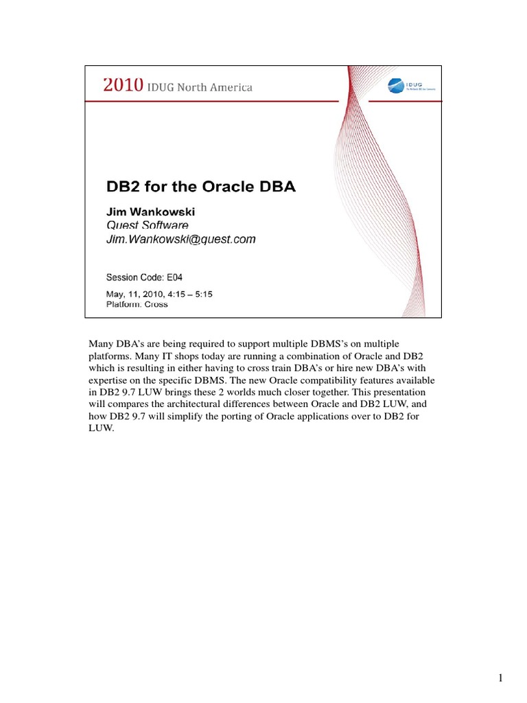 DB2 LUW For The Oracle DBA | PDF | Oracle Database | Ibm Db2