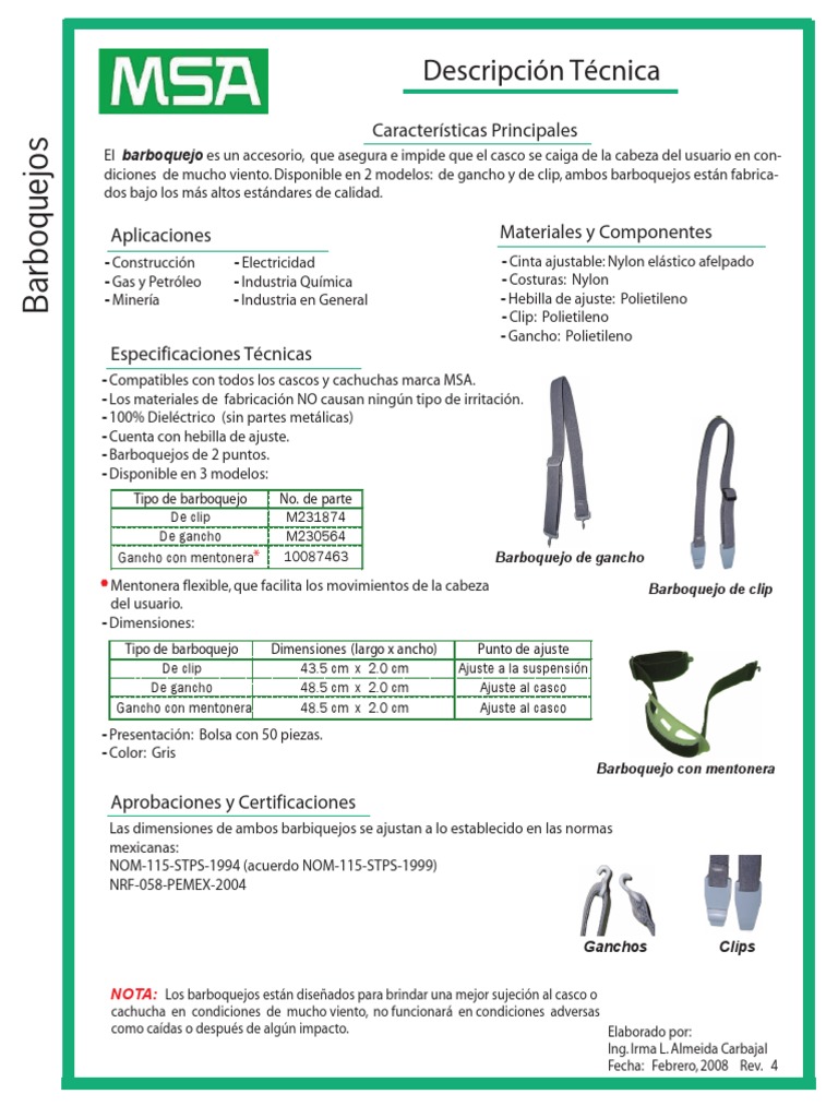 Ficha Técnica de Barbiquejos | PDF