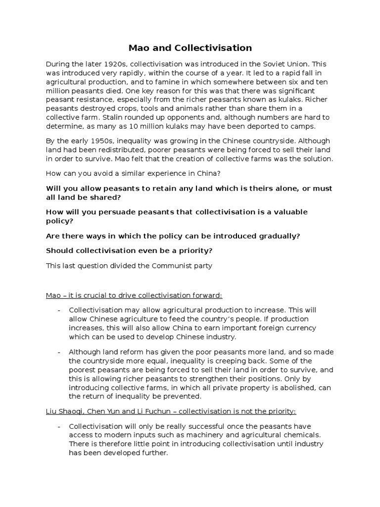 Mao's Approach to Collectivization in China | PDF | Mao Zedong | China