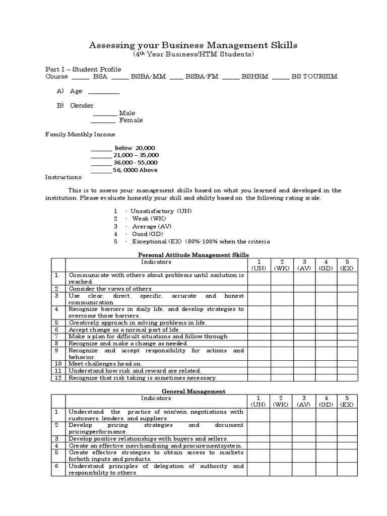 Business Management Skills Assessment | PDF