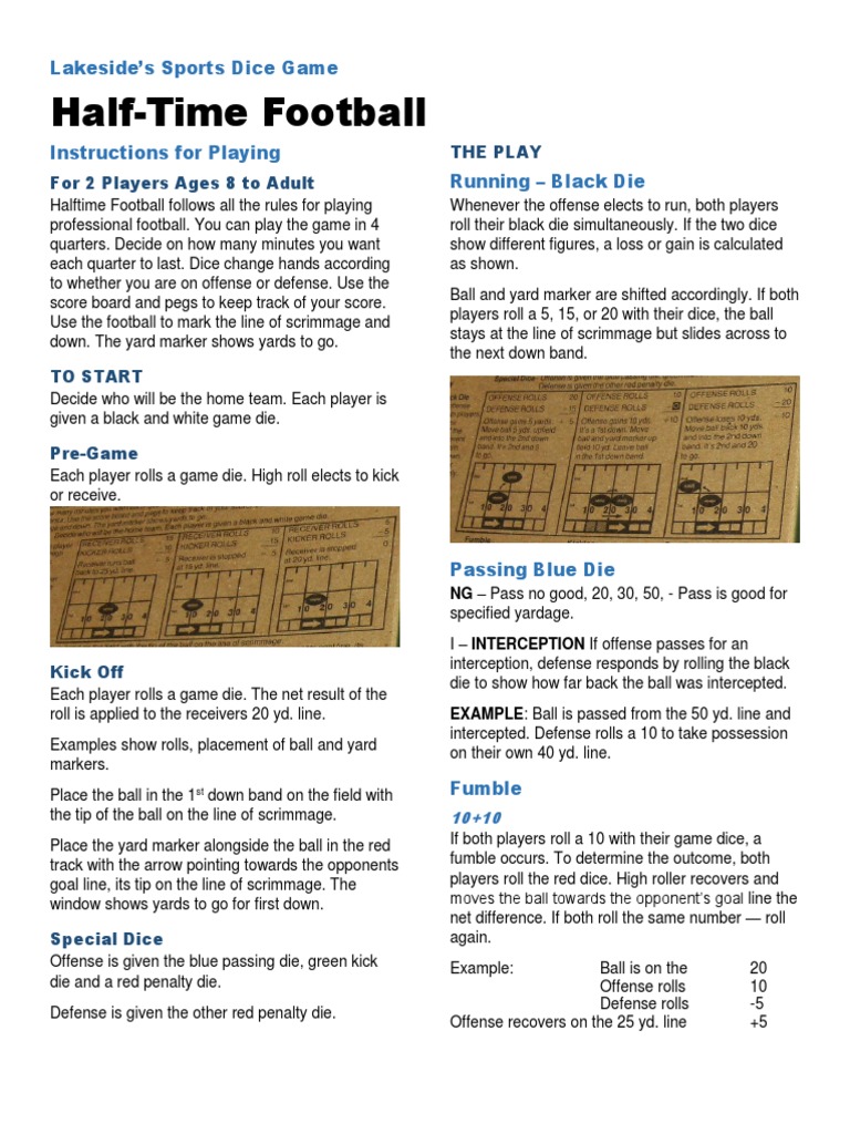 Half-Time Football Rules | PDF | Gridiron Football | Ball Games