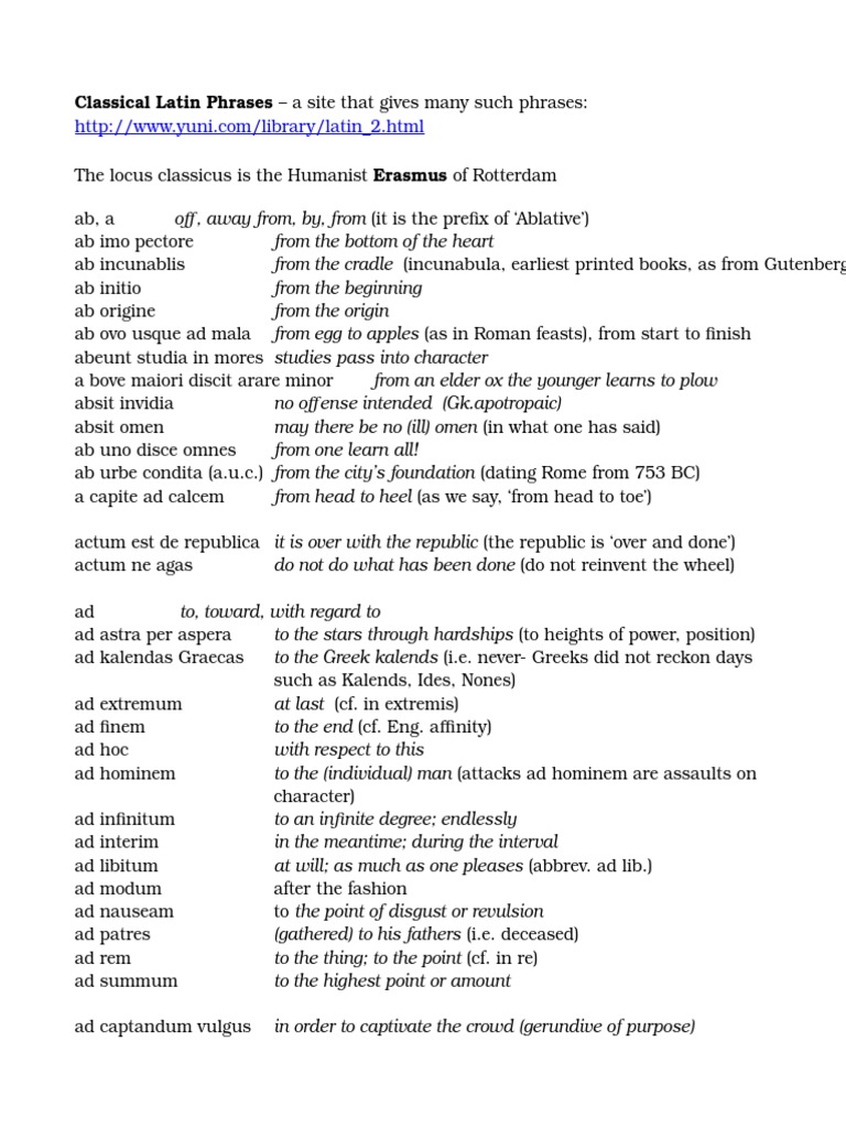 Classical Latin Phrases | PDF | Religion And Belief