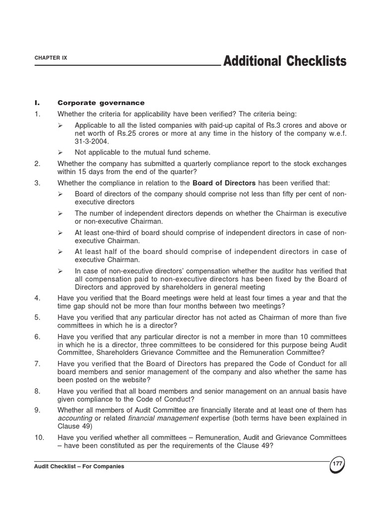 Corporate Gov. Checklist | PDF
