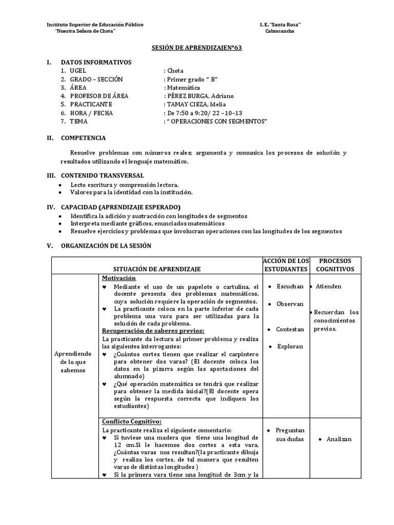 Sesión de Aprendizaje N°63 Segmentos | PDF | Aprendizaje | Maestros