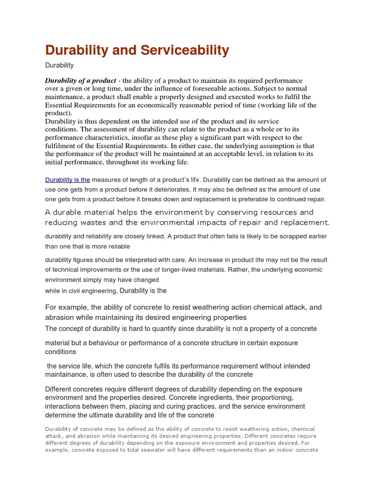 Durability and Serviceability | PDF | Concrete | Reliability Engineering