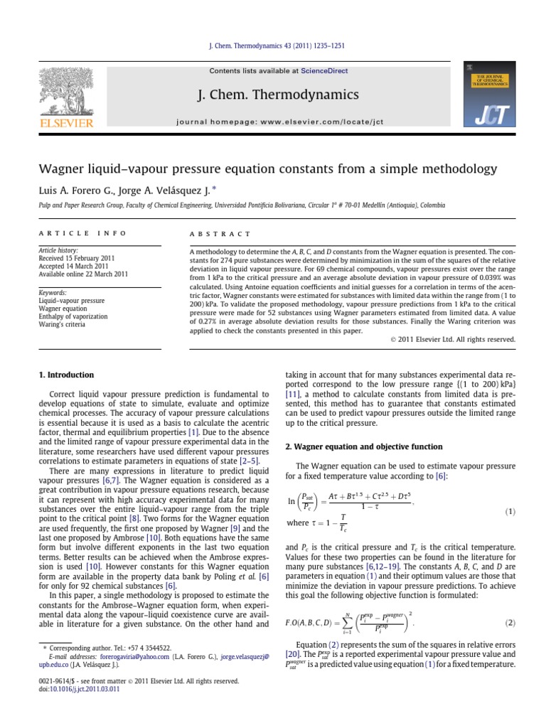 Wagner Equation Constants Methodology | PDF | Pressure | Gases