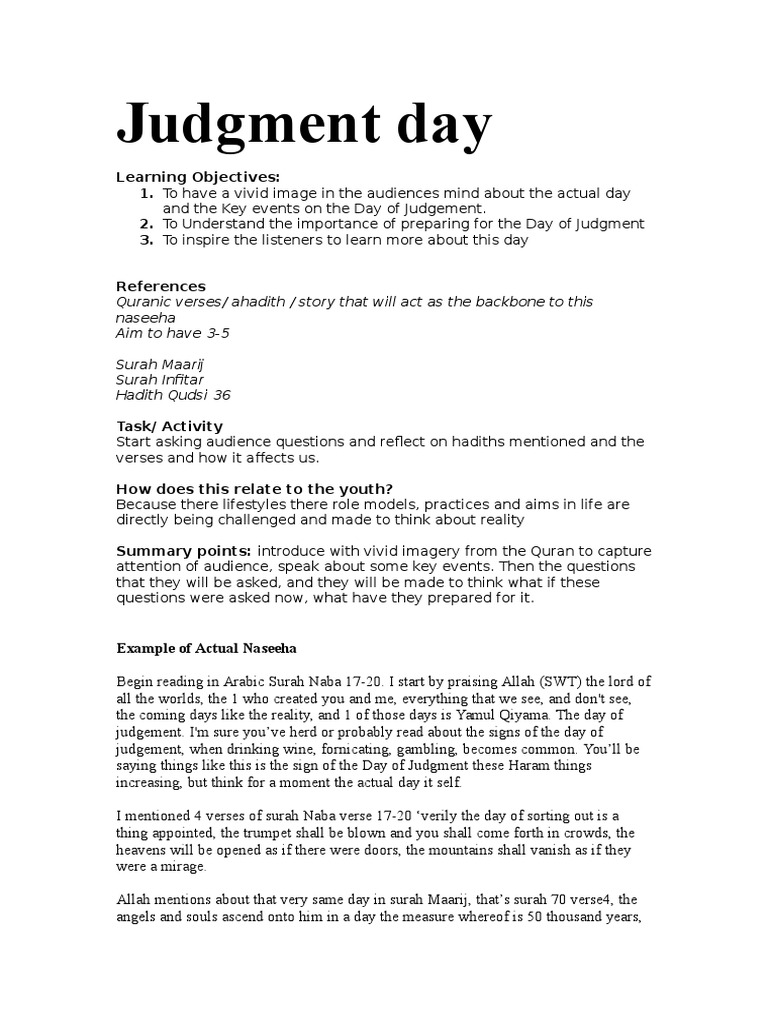 Day of Judgment | PDF | Prophets And Messengers In Islam | God In Islam