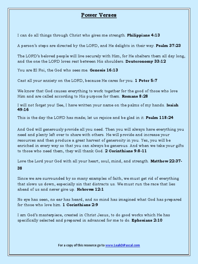Power Verses: For A Copy of This Resource Go To | PDF | Christian ...