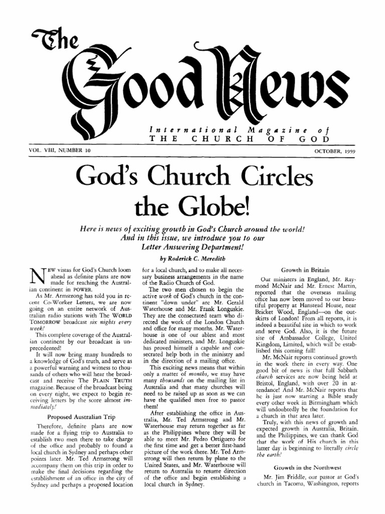 Good News 1959 (Vol VIII No 10) Oct | PDF | Medicine | Physician
