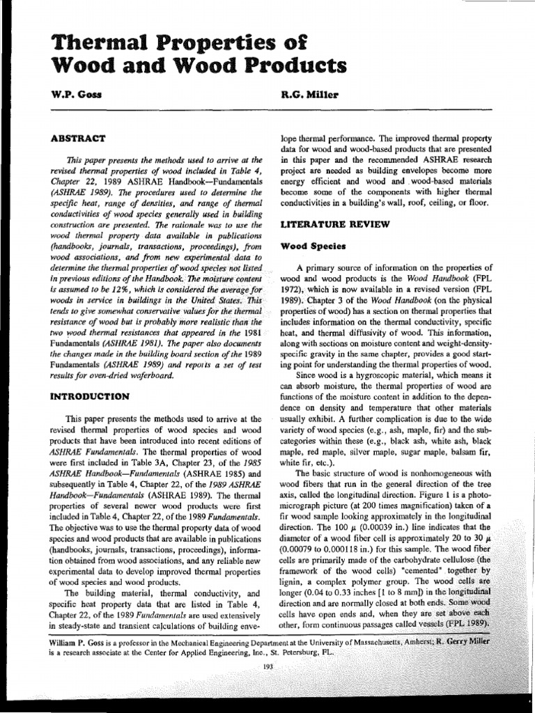 Revised Thermal Properties of Wood | PDF | Wood | Electrical ...
