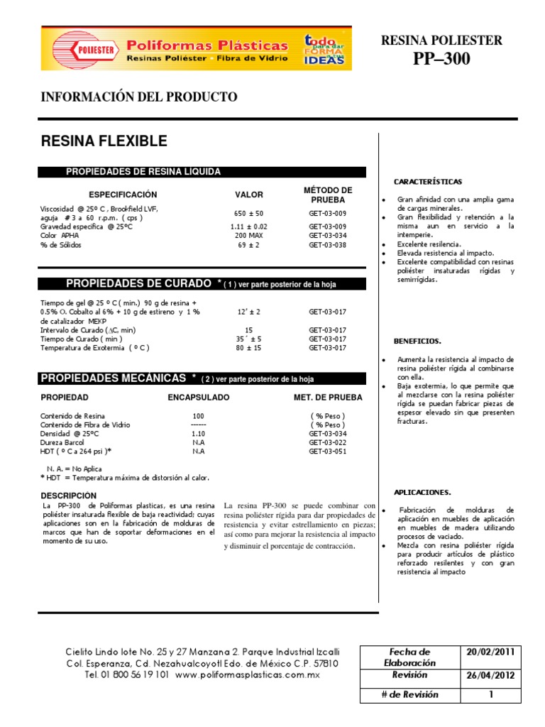 Resina Poliester PP-300: Características y Usos | PDF | El plastico ...