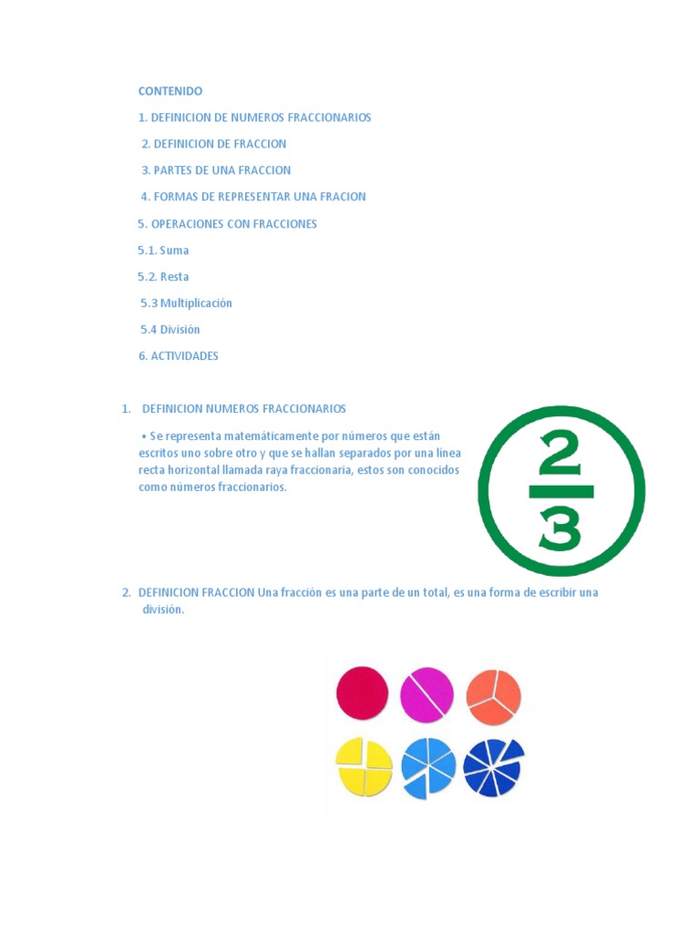 Fracciones para Primer Ciclo Plan | PDF