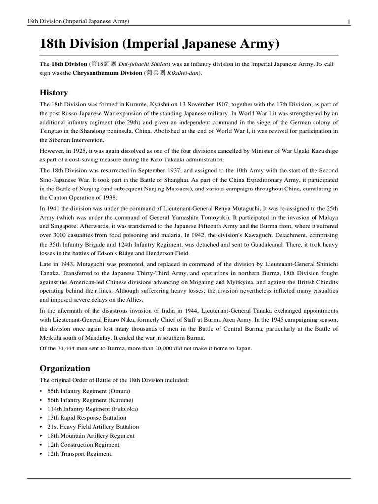 History of the 18th Japanese Division | PDF | Politics Of World War II ...