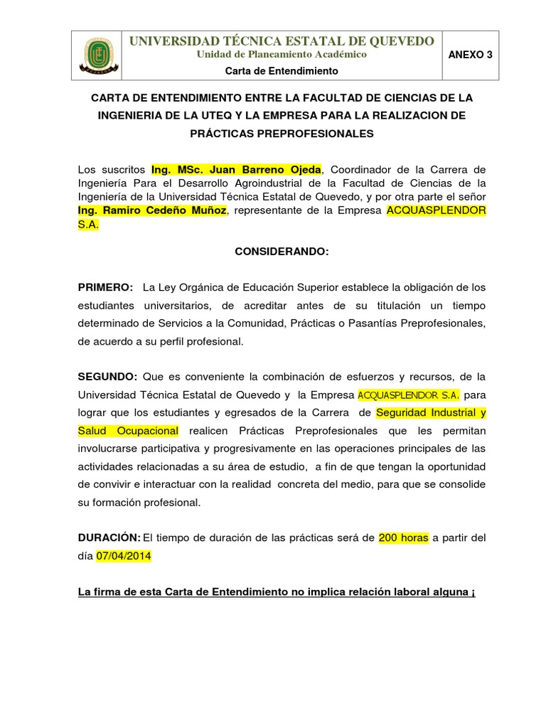 Carta Entendimiento | PDF | Crecimiento personal y profesional