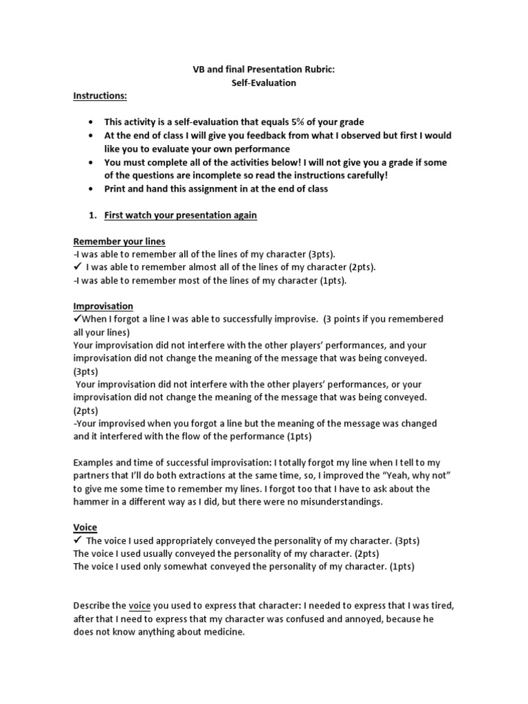 Skit Presentations Self Evaluation | PDF | Grammatical Number | Style ...