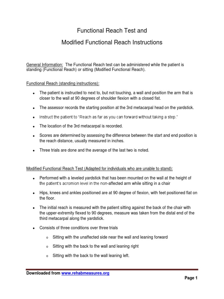 Guidelines and Procedures for Administering the Functional Reach Test ...