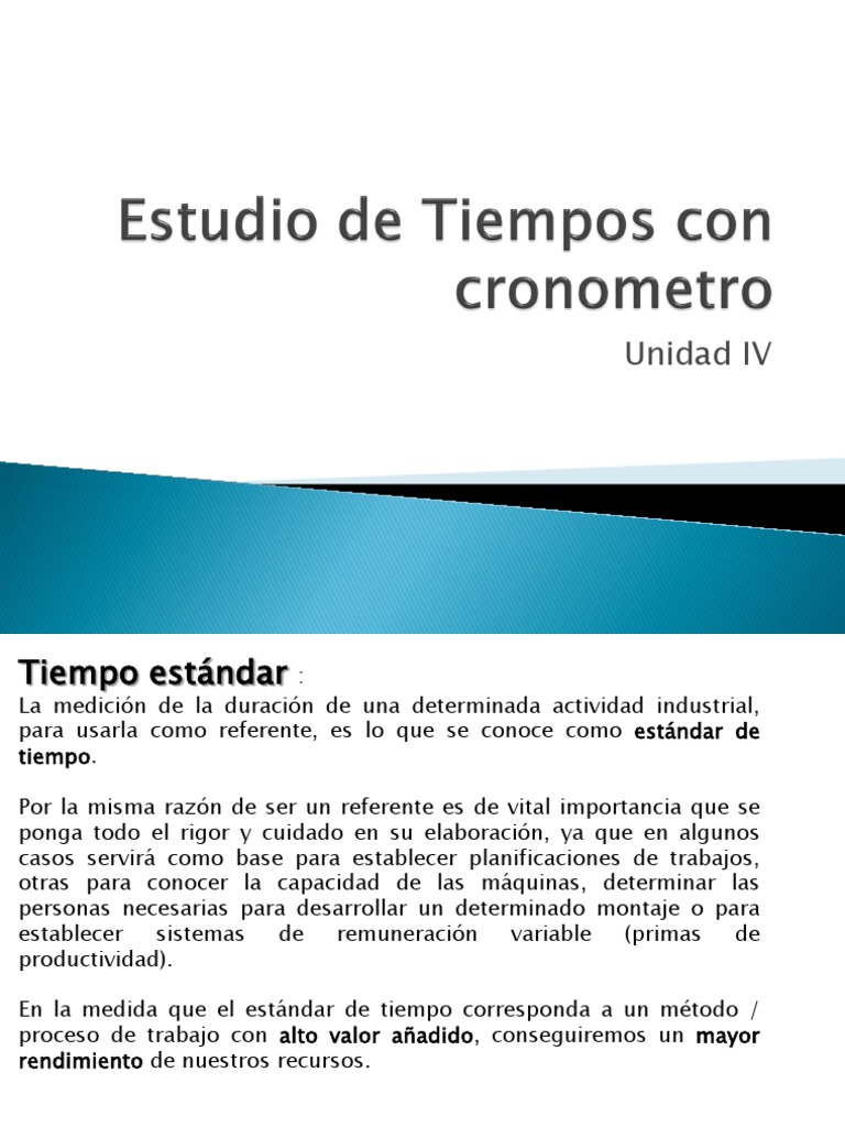 Estudio De Tiempos Con Cronometro Unidad Iv Pdf Pdf