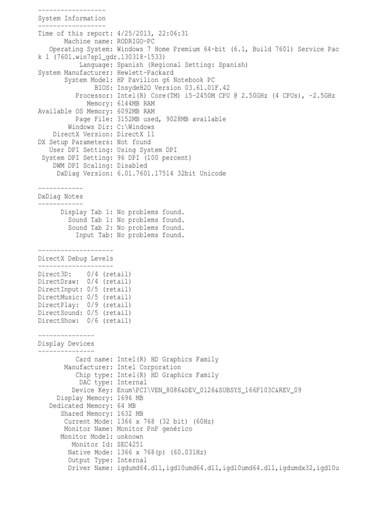 DX Diag | PDF | Codec | Device Driver