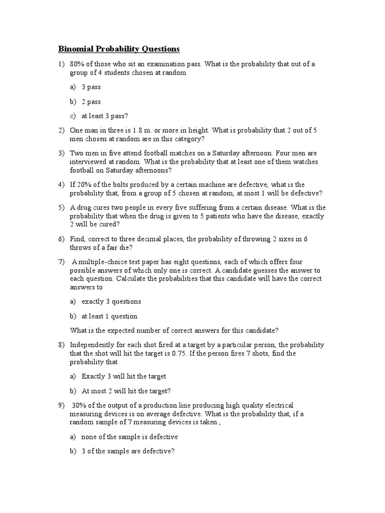 Binomial Probability Questions and Answers | PDF | Games & Activities