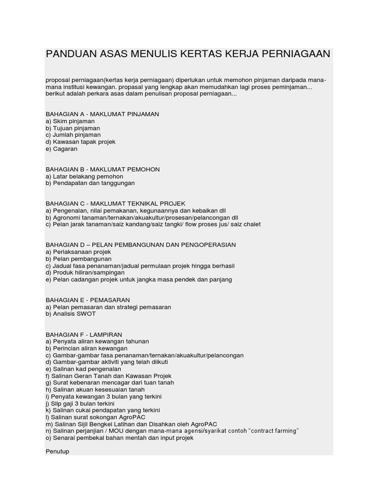 Contoh Kertas Kerja Untuk Geran