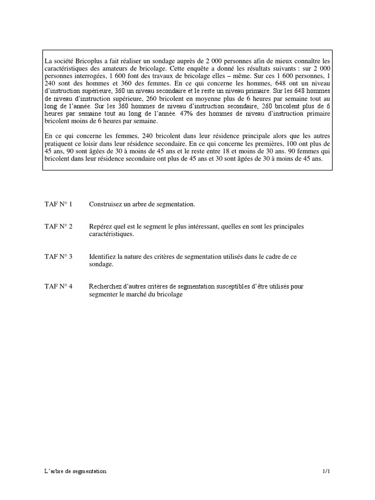 Exercice Segmentation | PDF | Mode de vie