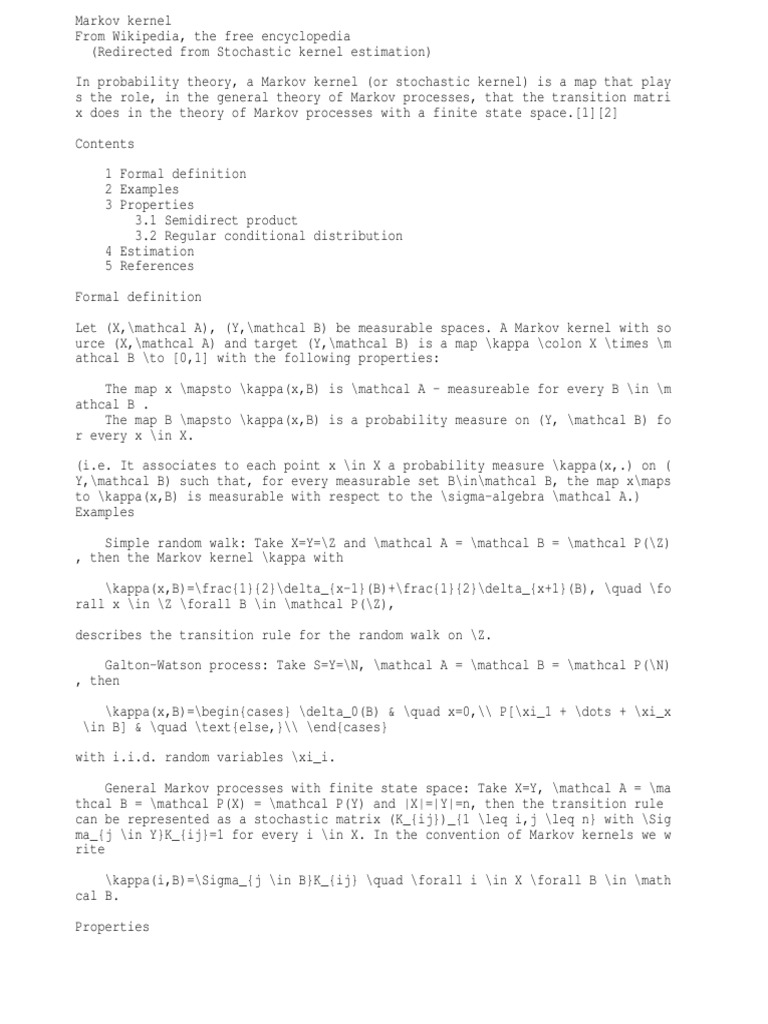 Markov Kernel Wikipedia | Markov Chain | Stochastic Process