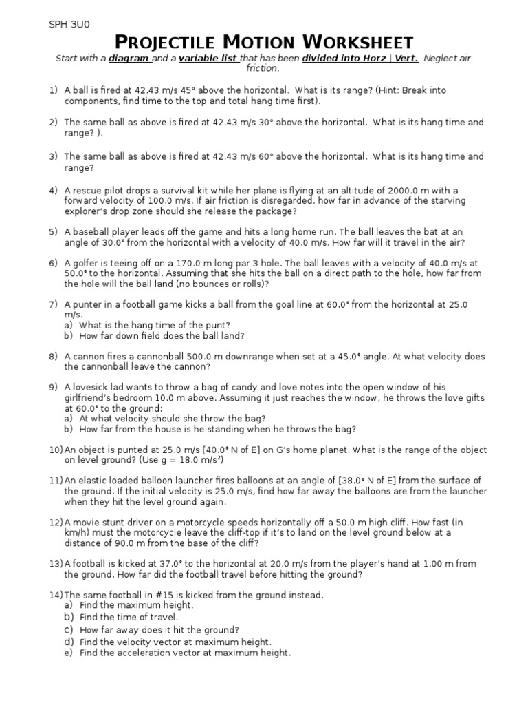 28 - Projectile Motion Worksheet | PDF | Mechanics | Dynamics (Mechanics)