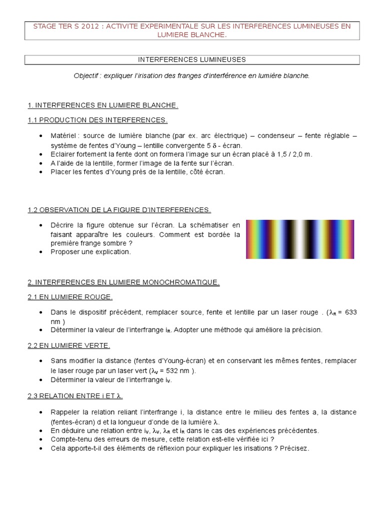 Ter S 2012 - Stage - TD Interferences en Lumiere Blanche | PDF ...