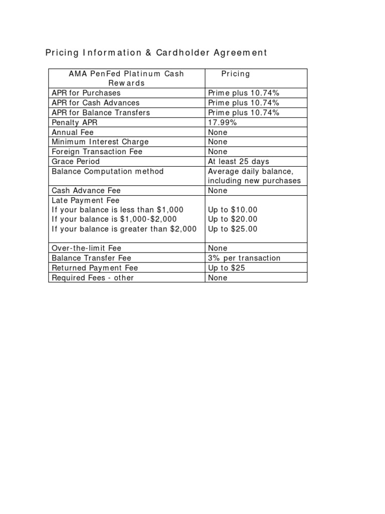AMA PenFed Platinum Cash Rewards-Pricing List Info | PDF | Annual ...