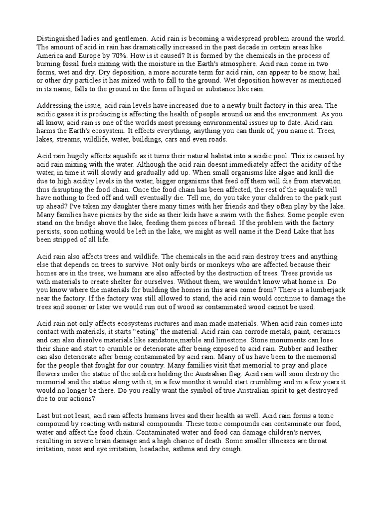 Acid Rain Speech Form | PDF | Rain | Earth