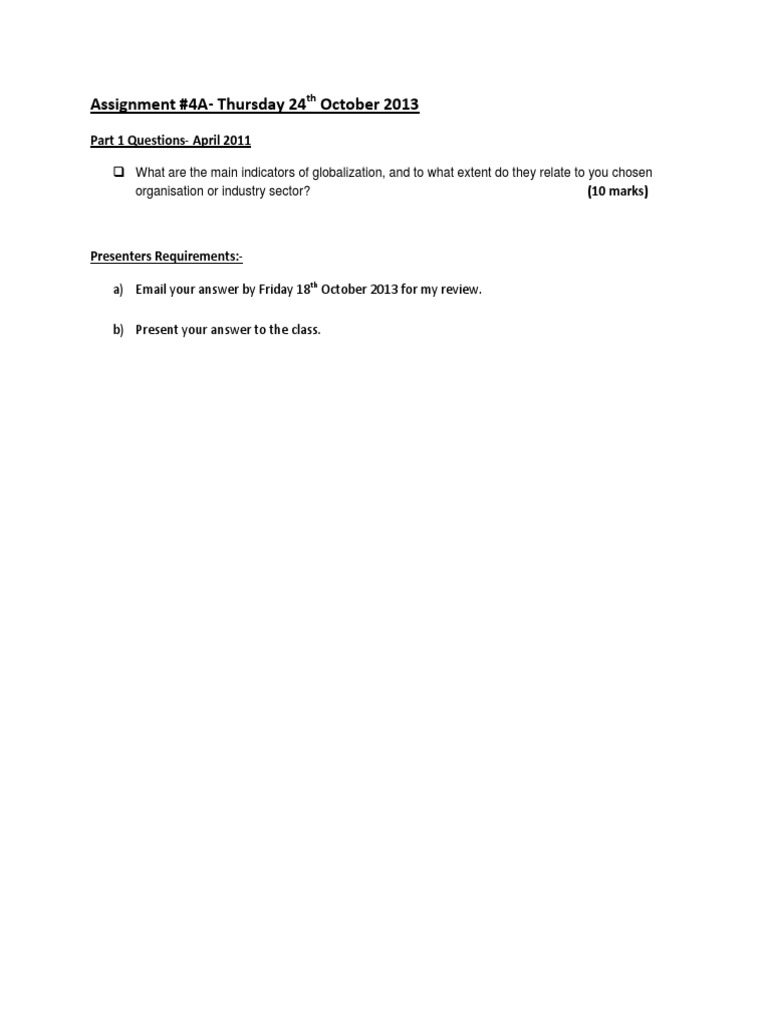 Assignment #4A-Thursday 24 October 2013: Part 1 Questions - April 2011 ...
