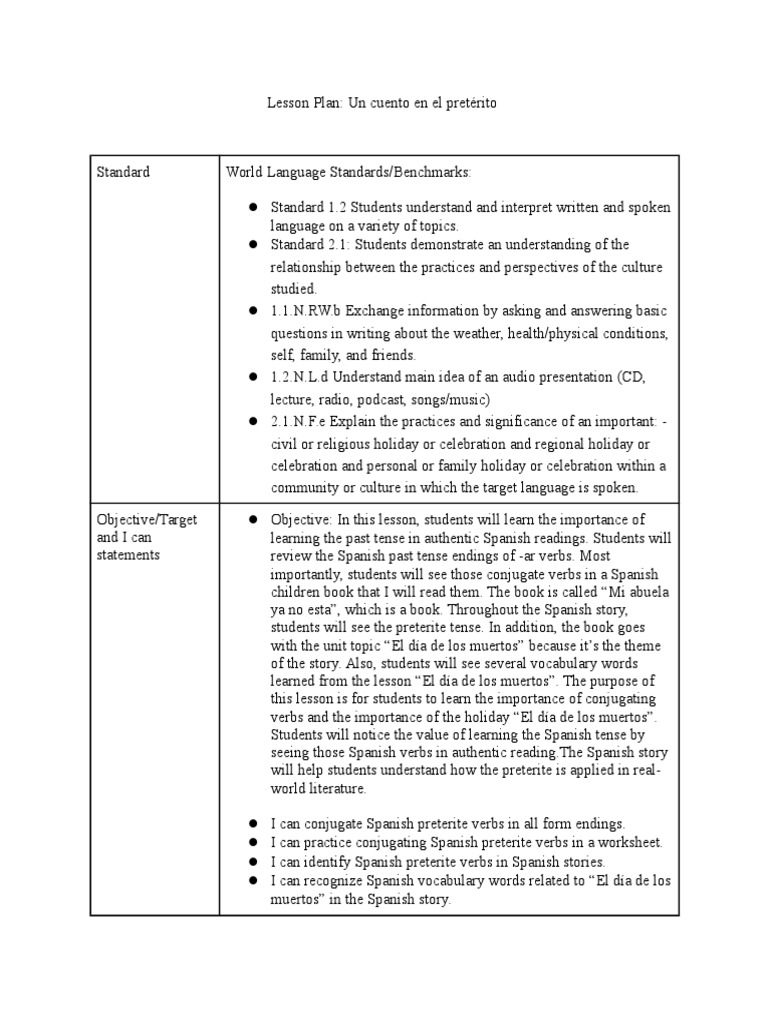 Spanish Lesson Past Tense Story | PDF | Grammatical Tense | Spanish ...