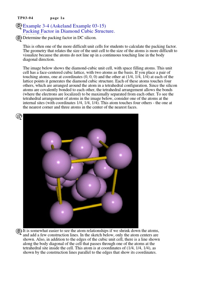 Example 3-4 (Askeland Example 03-15) Packing Factor in Diamond Cubic ...