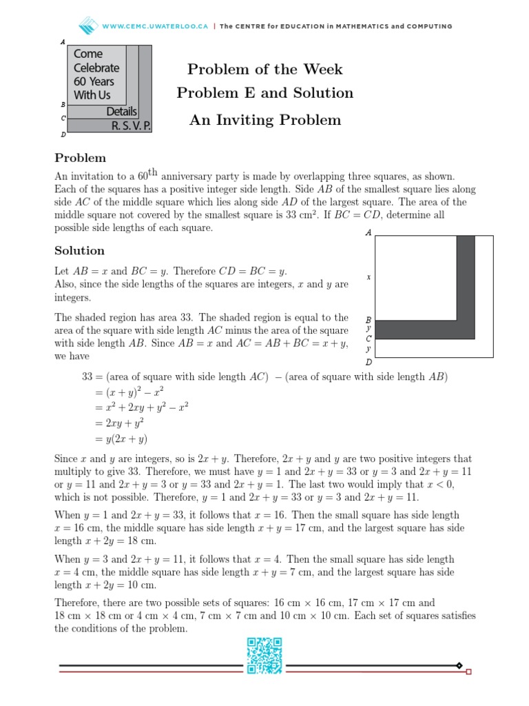 Problem of The Week Problem E and Solution An Inviting Problem | PDF ...