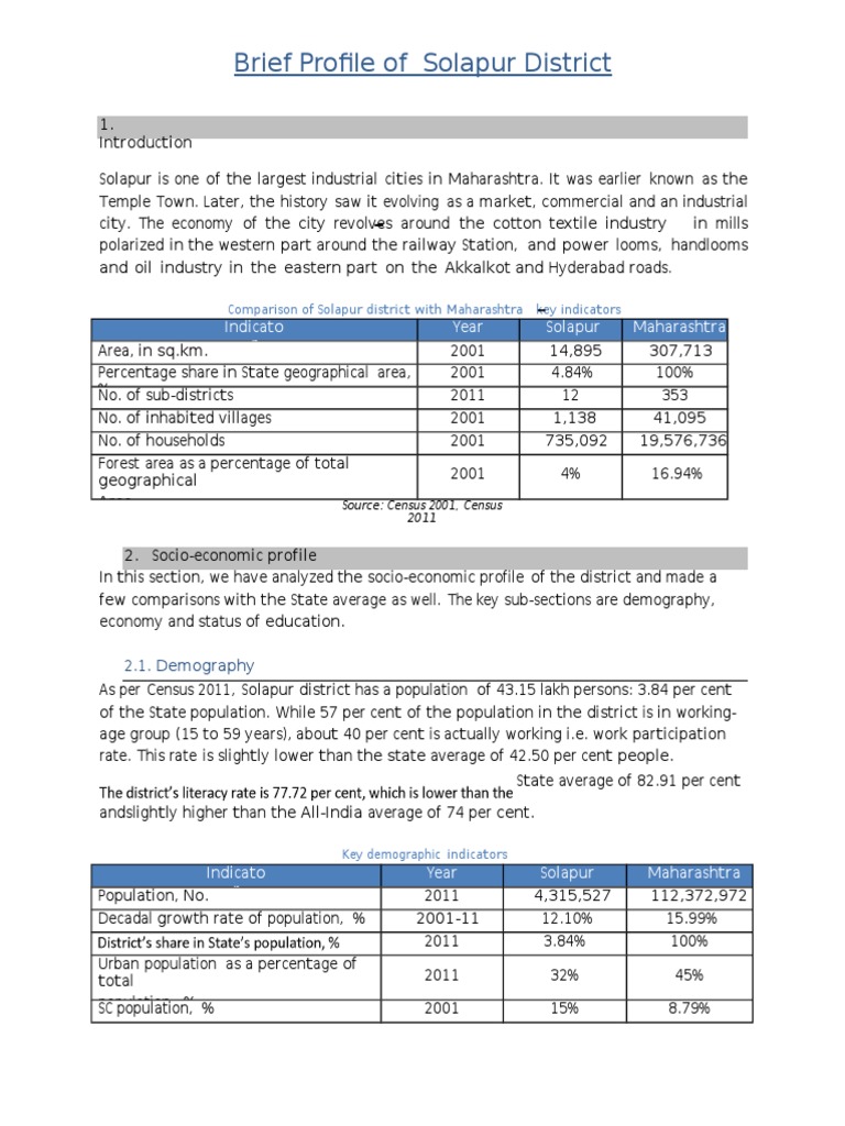Profile of Solapur District | PDF | Workforce | Gross Domestic Product