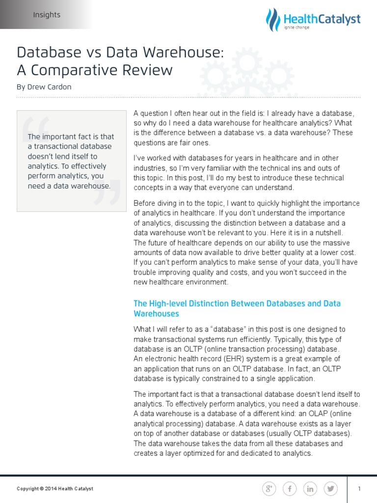 Database Vs Data Warehouse A Comparative Review | PDF | Data Warehouse | Databases