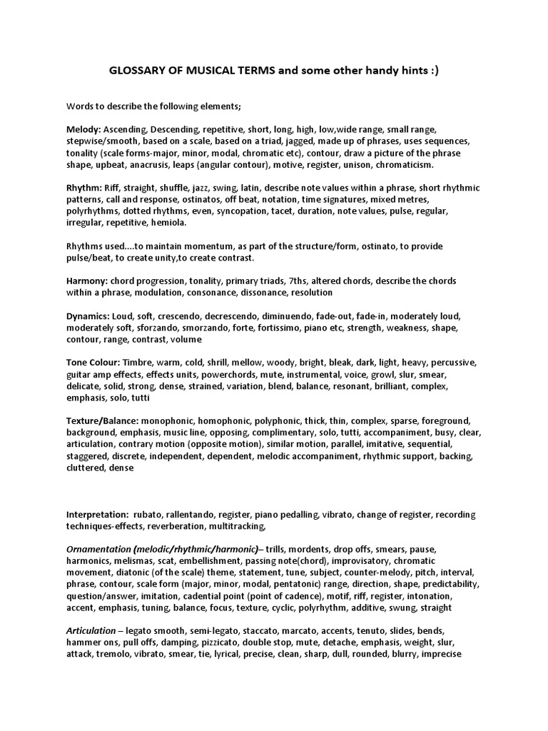 Resource - Glossary Musical Terms | PDF | Rhythm | Singing