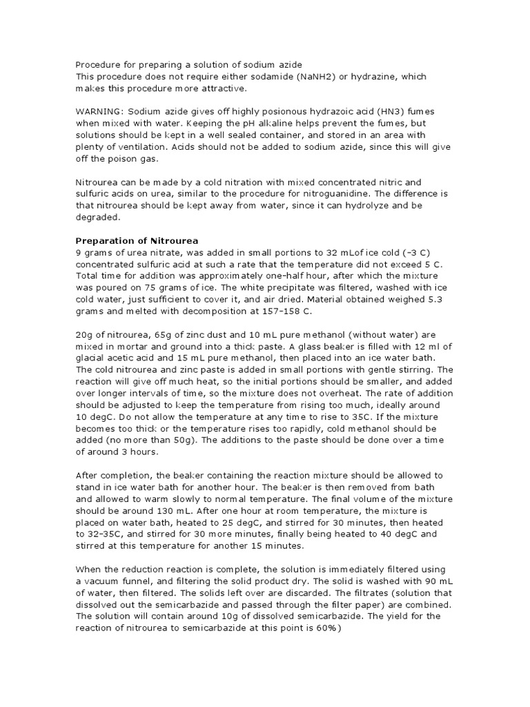 Sodium Azide Preparation | PDF | Filtration | Sodium Hydroxide