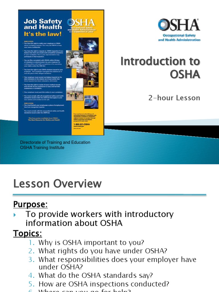 Introduction to OSHA | Occupational Safety And Health Administration ...