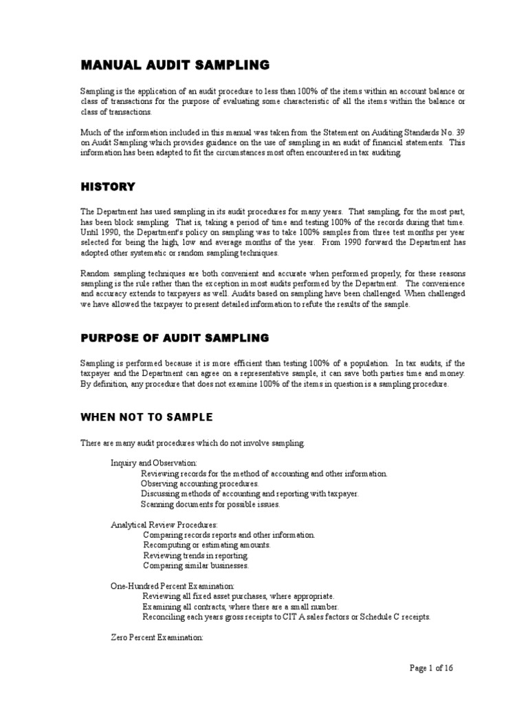 Audit Sampling Manual | PDF | Stratified Sampling | Sampling (Statistics)