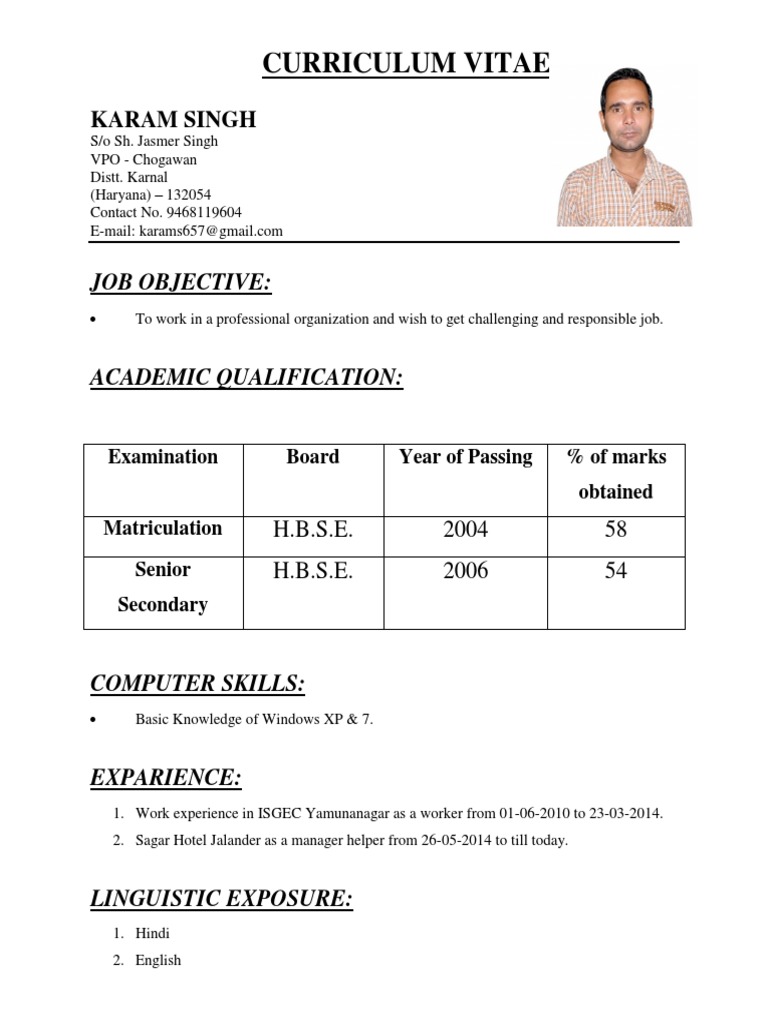 Curriculum Vitae: Karam Singh | PDF