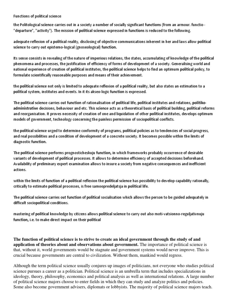 Functions and Importance of Political Science | PDF | Political Science ...