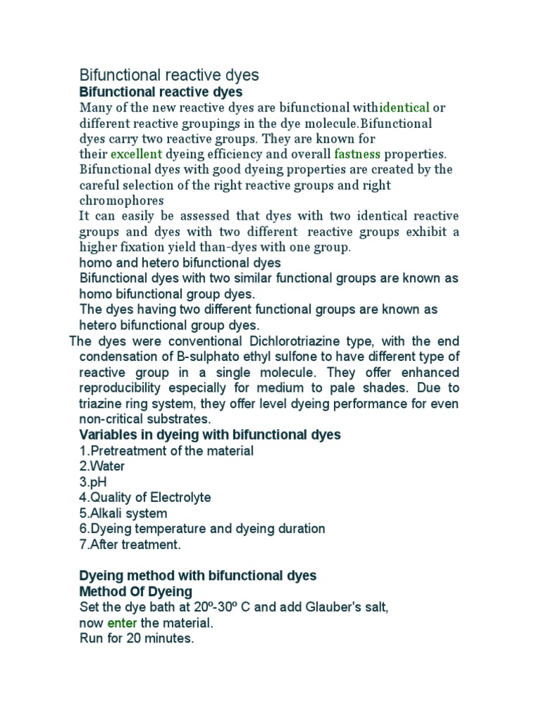 Bifunctional Reactive Dyes | PDF | Dye | Sodium Carbonate
