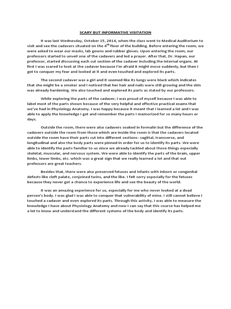 Cadaver Reaction Paper | PDF | Cadaver