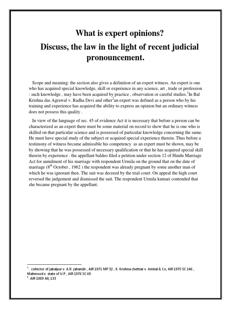 Understanding Expert Opinions in Law | PDF