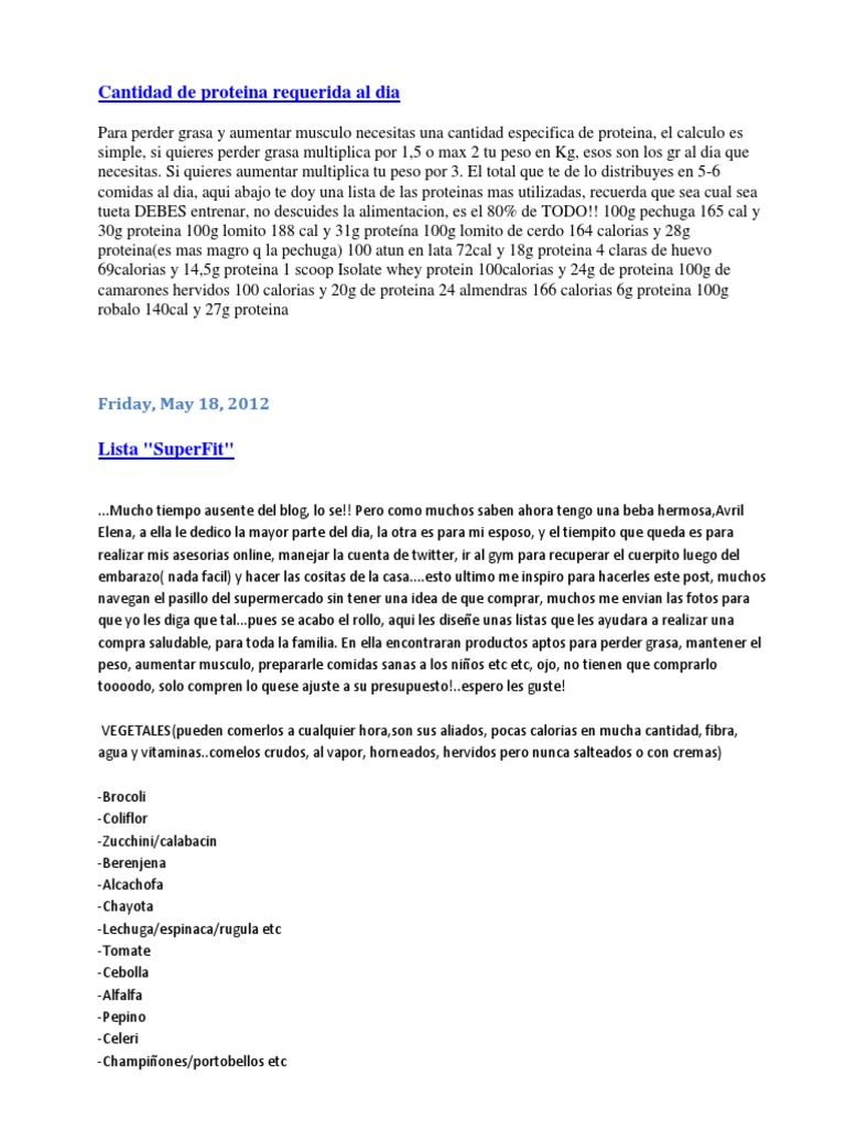 Cantidad de Proteina Requerida Al Dia | PDF | Cocina, comidas y vino ...