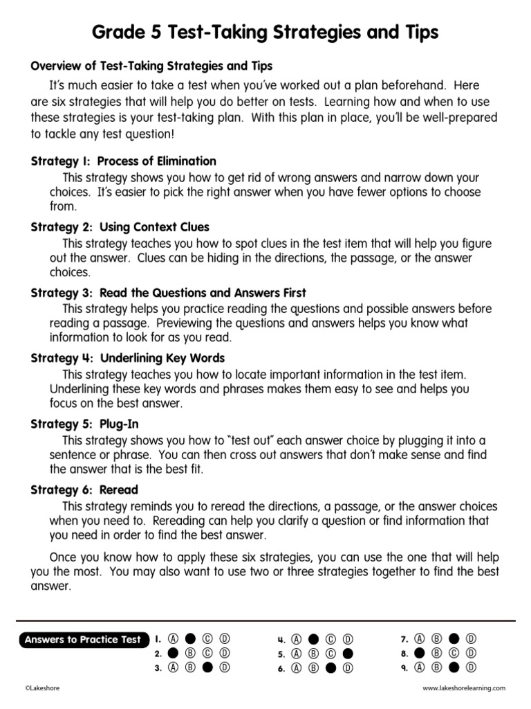 Grade 5 Test-Taking Strategies Guide | PDF