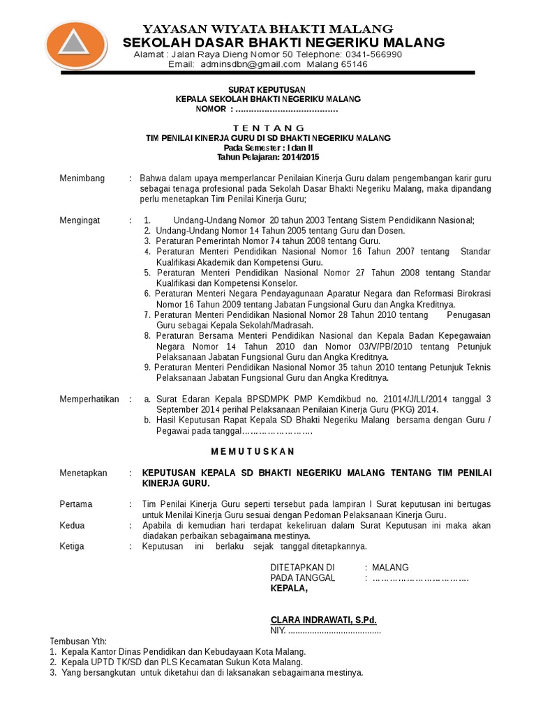 Contoh SK Tim PKG | PDF